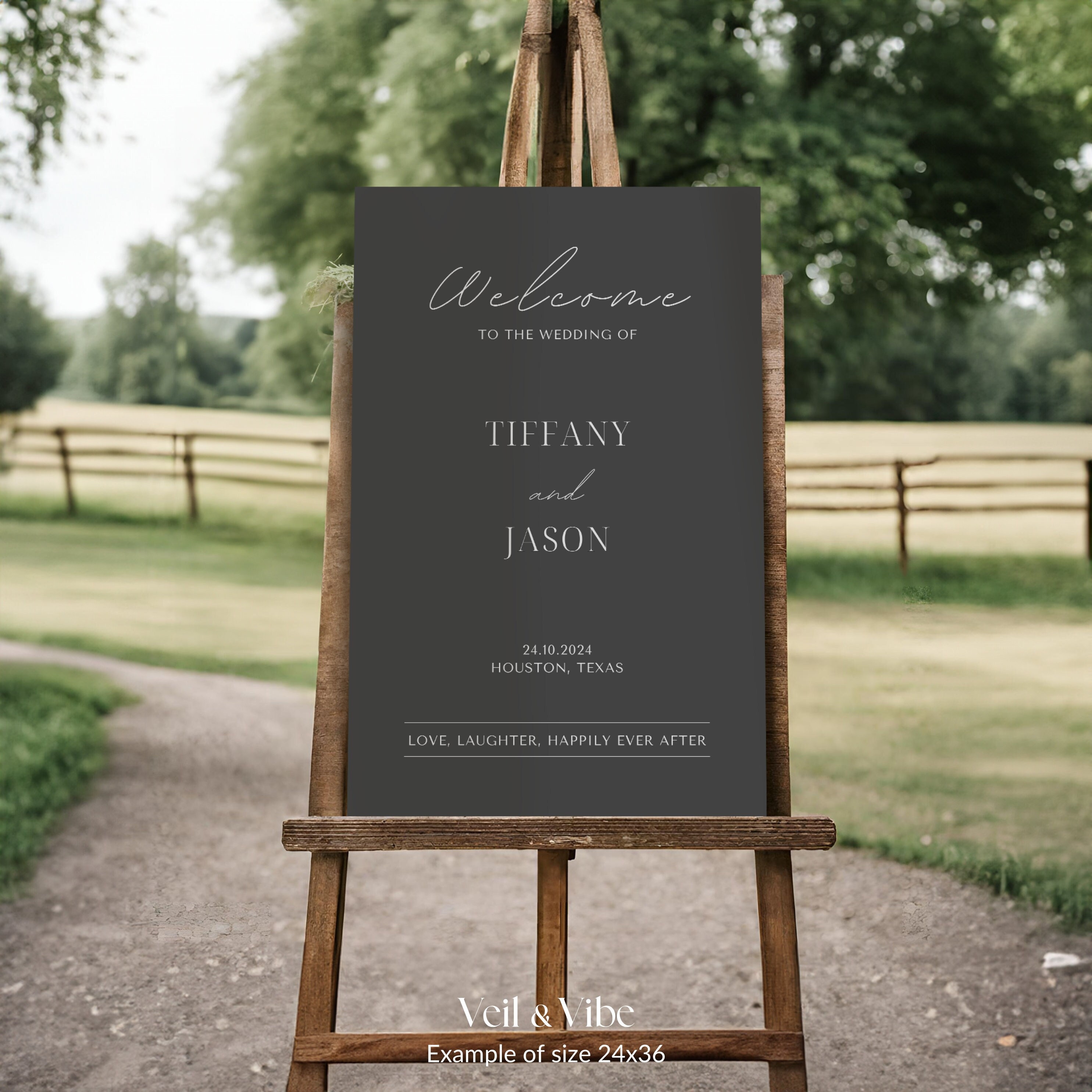 Modern Black Wedding Welcome Sign Chic Black Wedding Board Sign ...