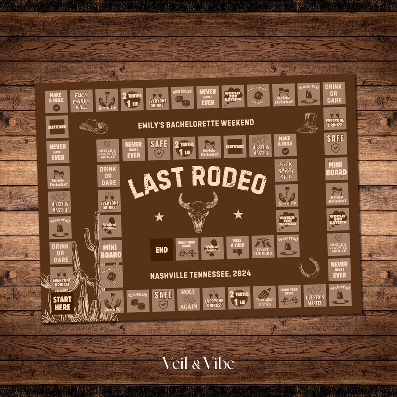 Last Rodeo Bachelorette Board Game Printable Game Western Drinking ...