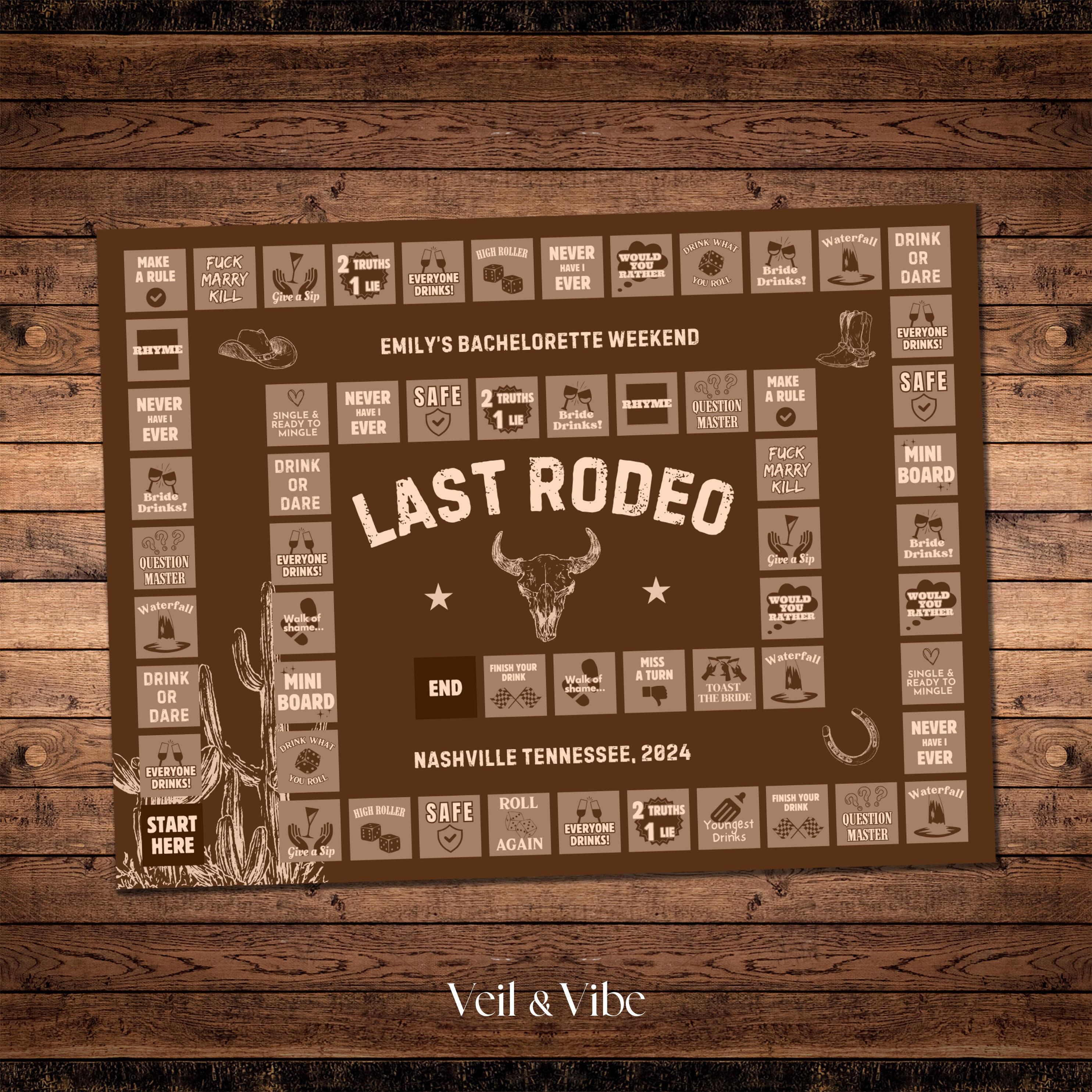 Last Rodeo Bachelorette Board Game Printable Game Western Drinking ...