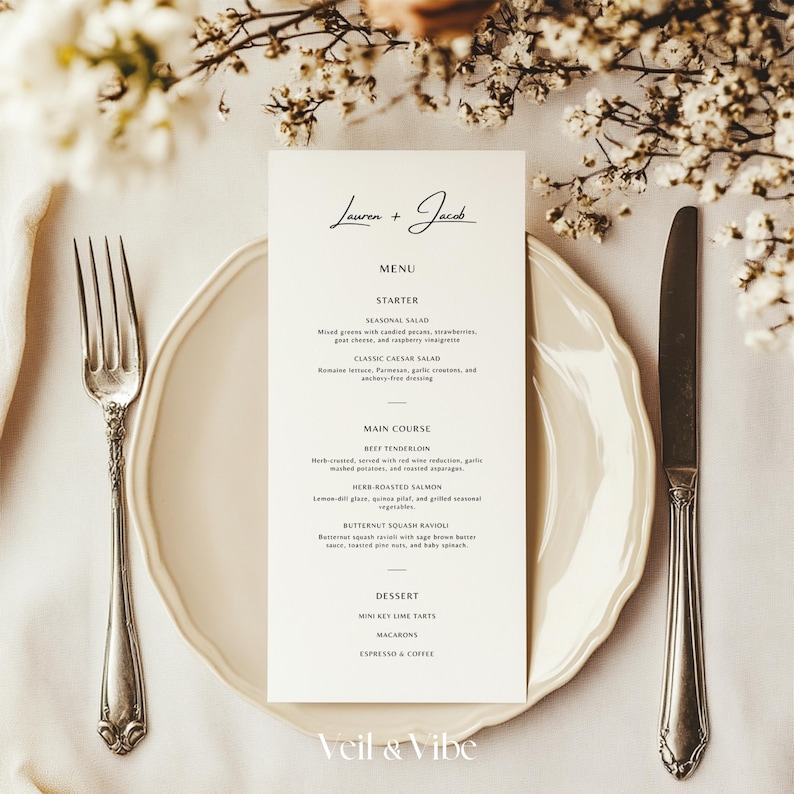 Editable Wedding Dinner Menu Card Template Printable Food Menu Canva ...
