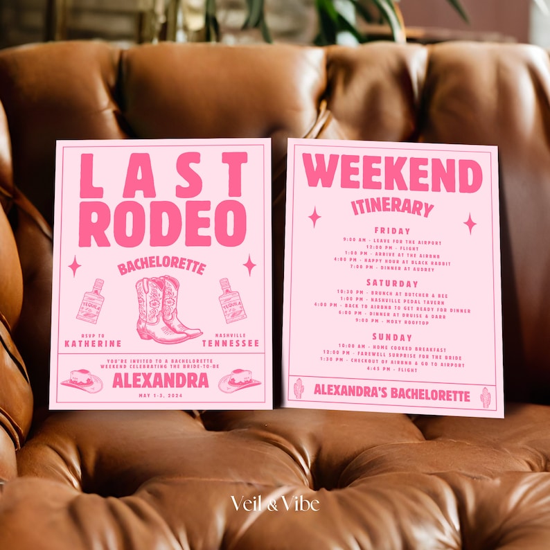 Cowgirl Bachelorette Pink Invitation Last Rodeo Hen Party Itinerary ...