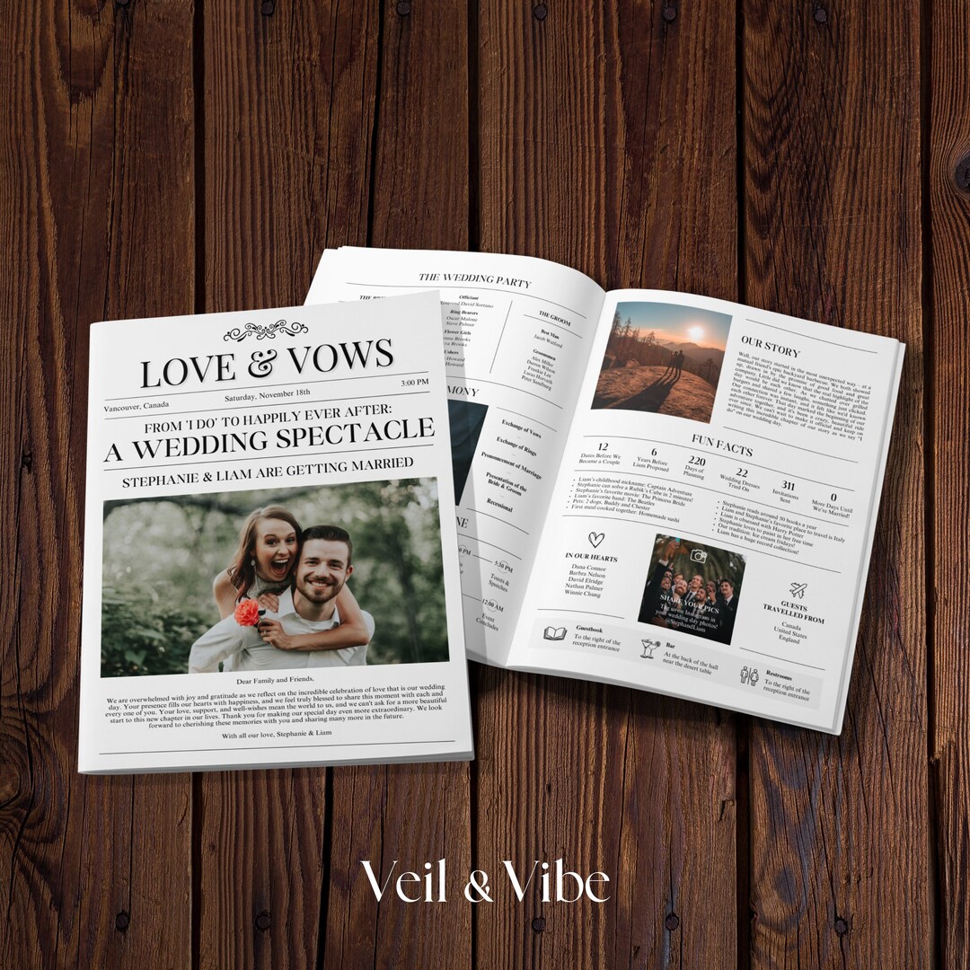 Newspaper Wedding Program Template Editable Wedding Newspaper Program ...