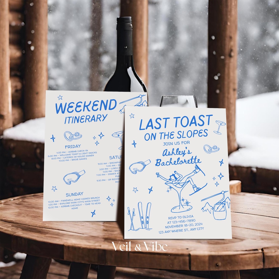 Last Toast on the Slopes Bachelorette Party Invitation Template Winter ...