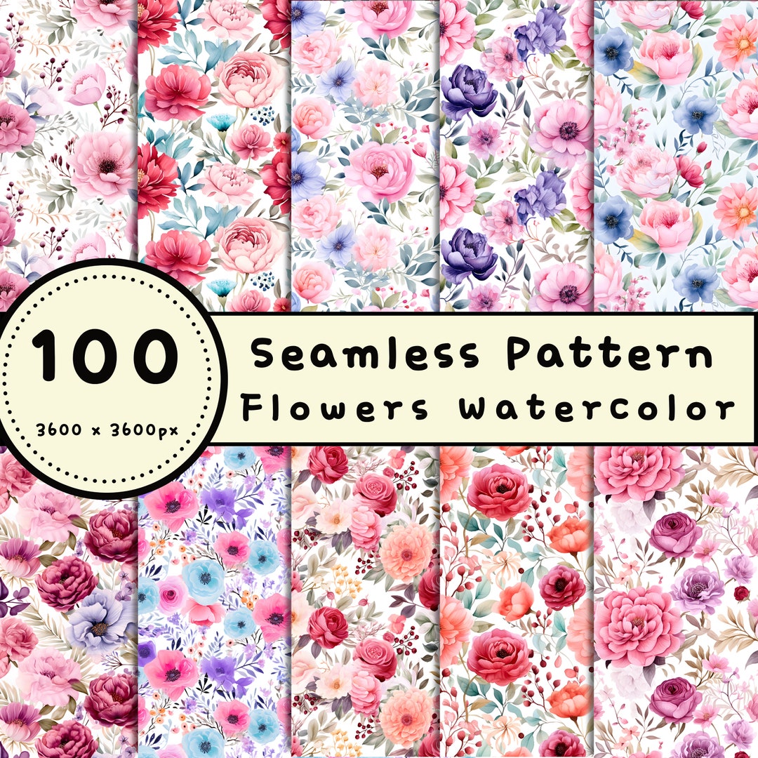 100 Flower Watercolor Seamless Patterns Set4,floral Prints,flowers ...