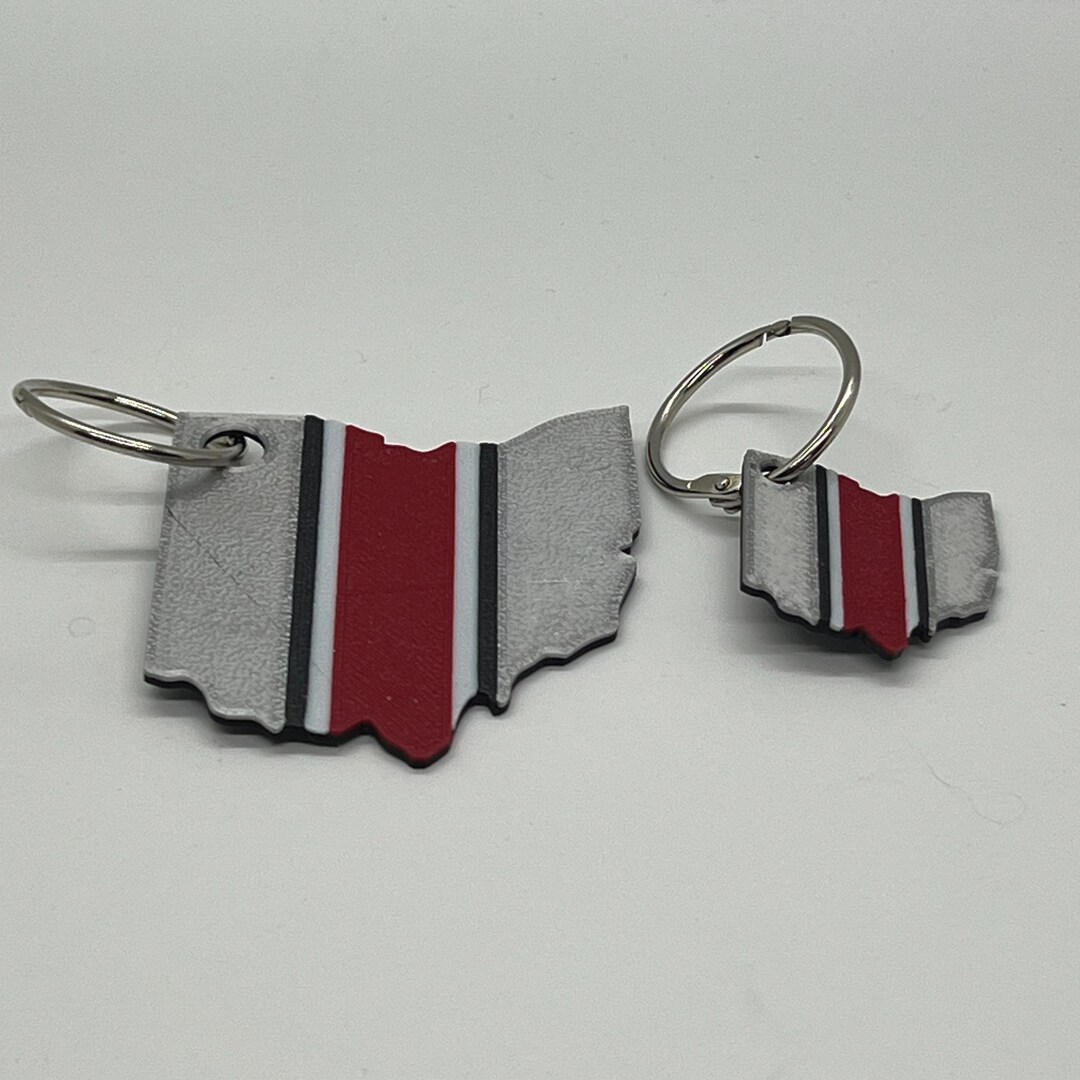 Ohio State Buckeyes Keychain | Ohio Shape With Buckeye Helmet Pattern ...
