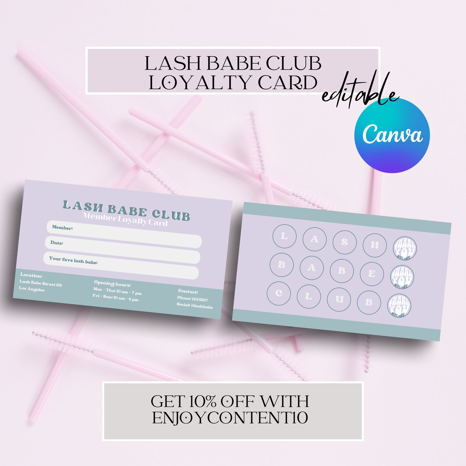 Lash Studio Loyalty Member Club Card TEMPLATE for Lash Extension ...