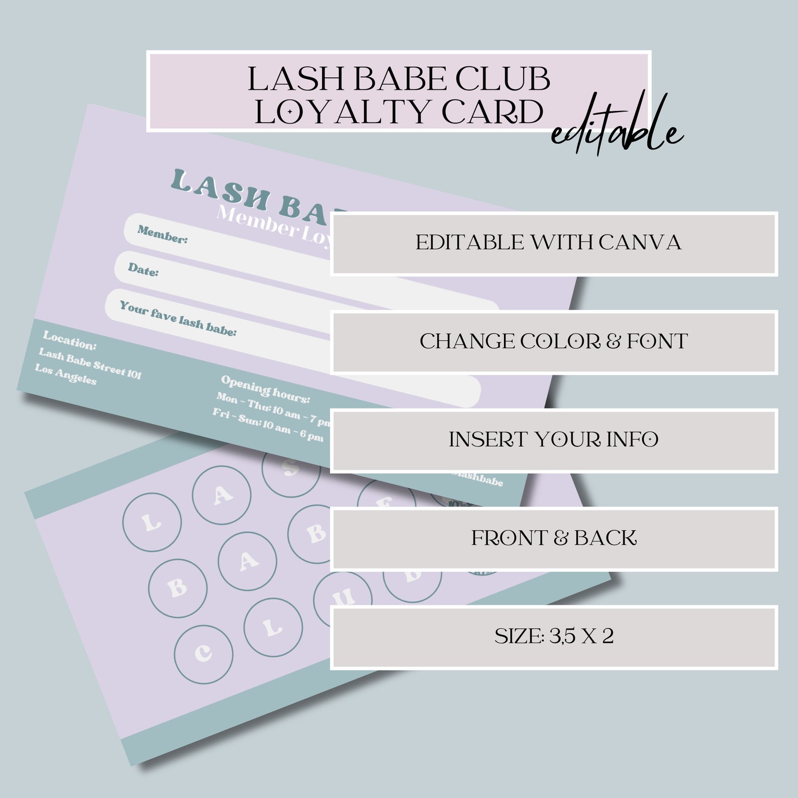 Lash Studio Loyalty Member Club Card TEMPLATE for Lash Extension ...