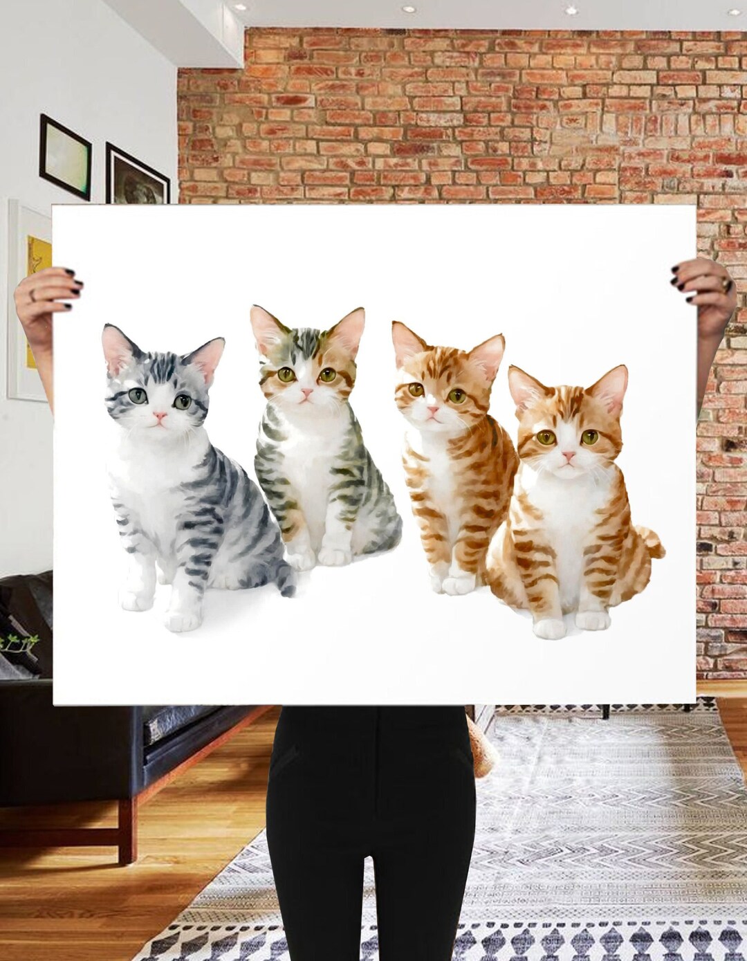 MULTI CAT Portrait Multi Pet Painting Custom Cat Portrait Four Pets ...