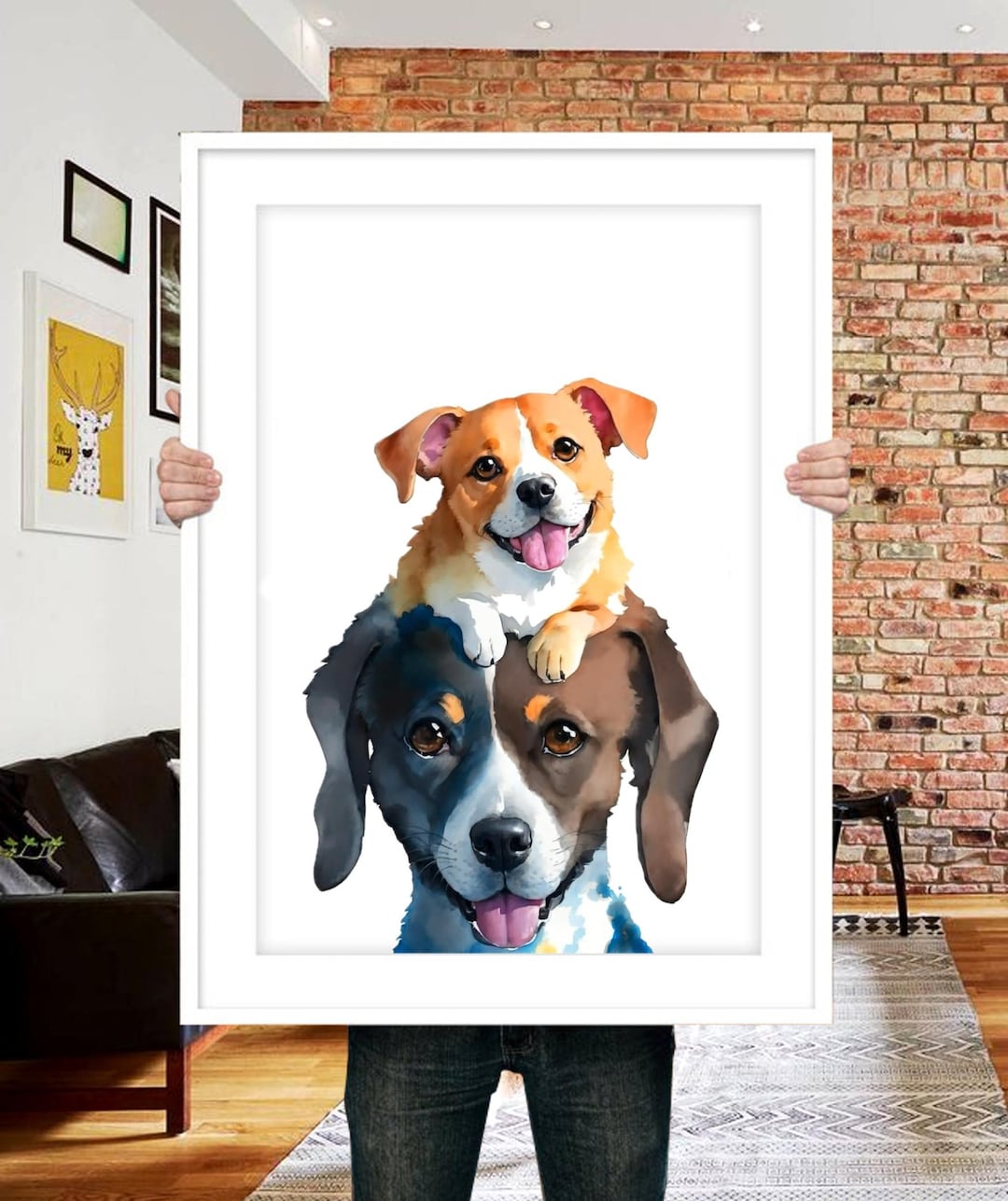 Custom Watercolor Pet Portrait: Two Dogs, Funny Art - Etsy