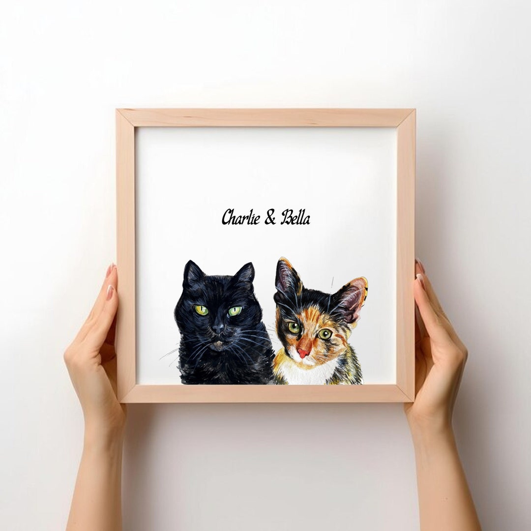 Two Pet Portrait, Two Cat Portrait, Multo Pet Portrait, Painting of 2 ...