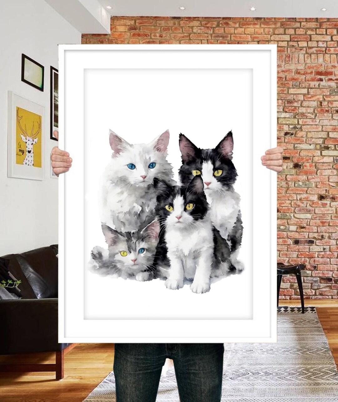 MULTI Cat Portrait Multi Cat Painting Custom Cat Portrait 4 Cat ...