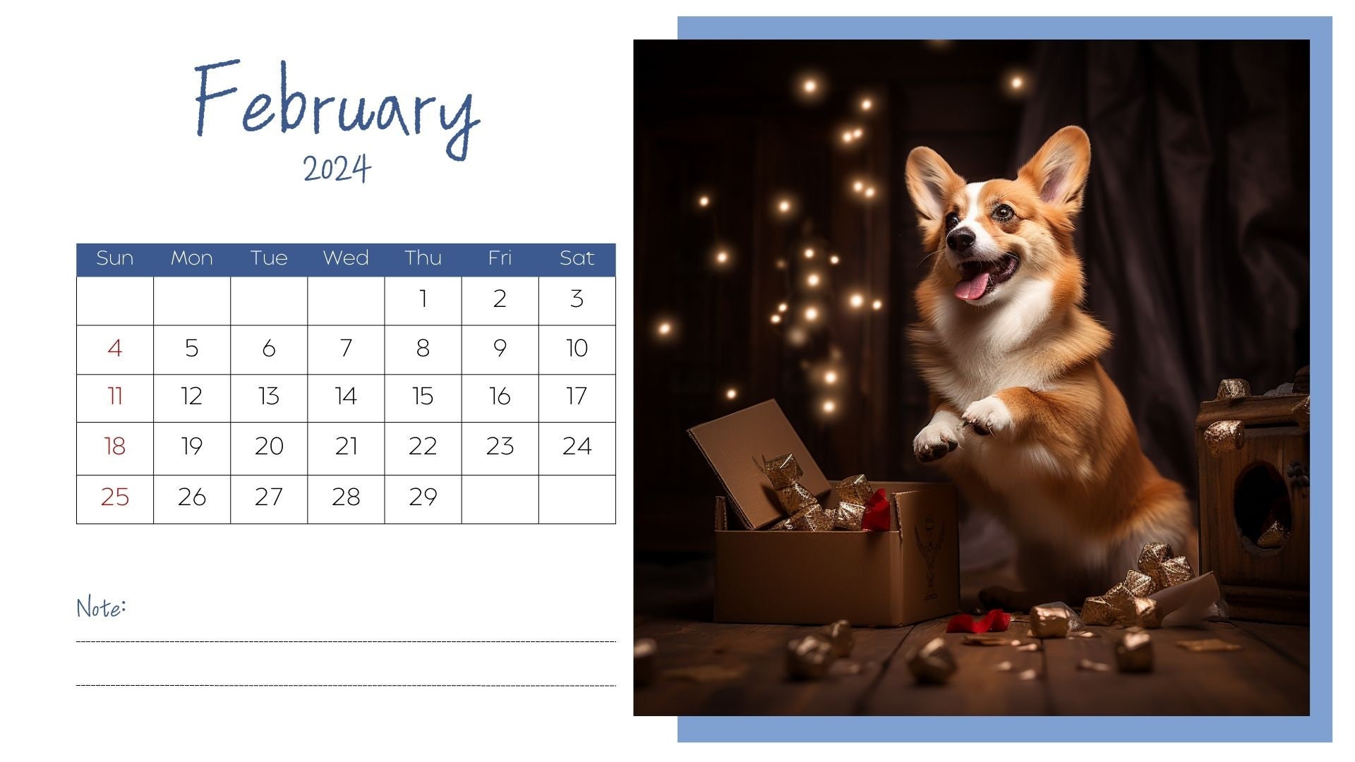 2024 Calendar With Pembroke Welsh Corgi Printable Calendar - Etsy