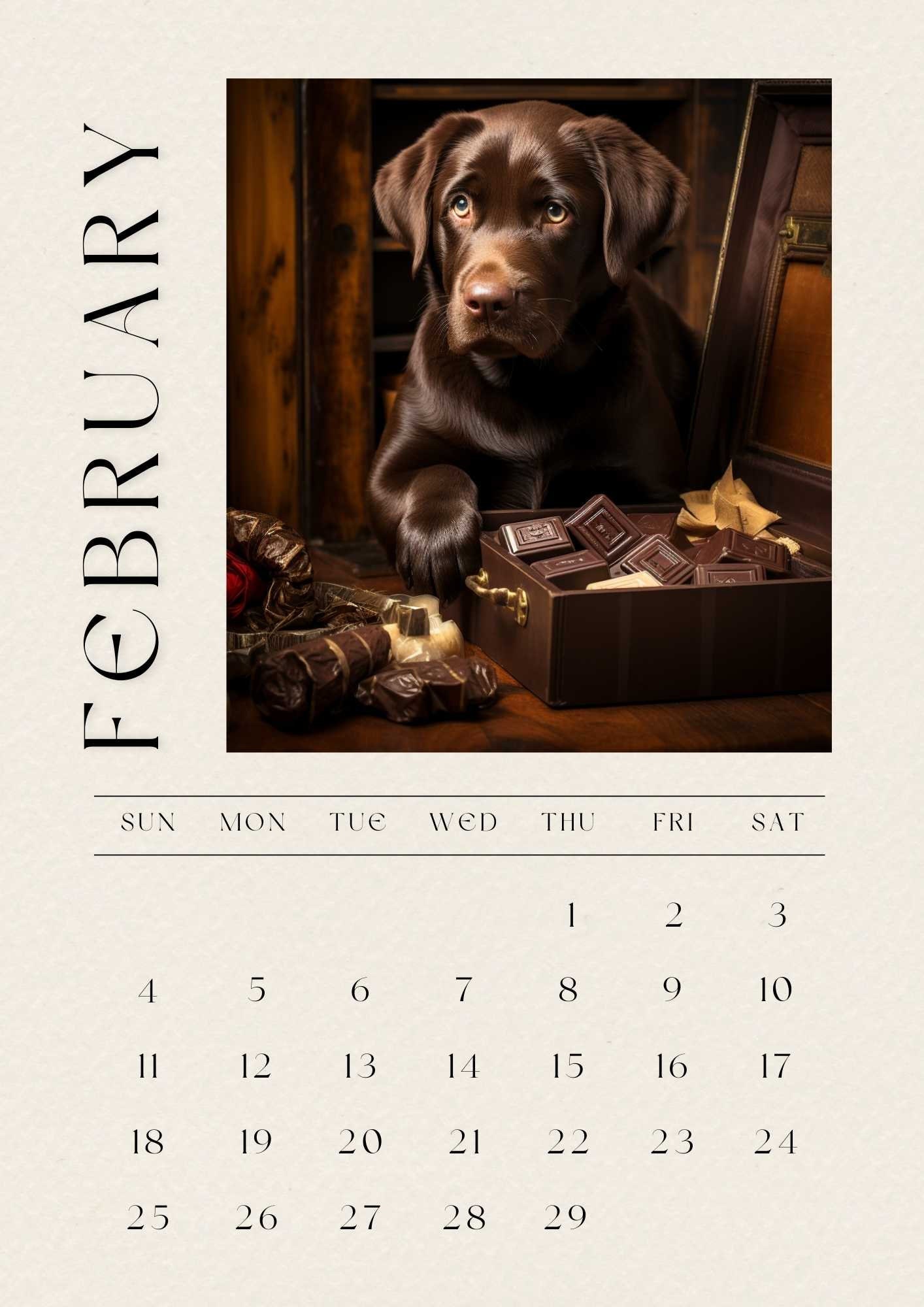 2024 Calendar With Labrador Retriever, Printable Calendar, Digital ...