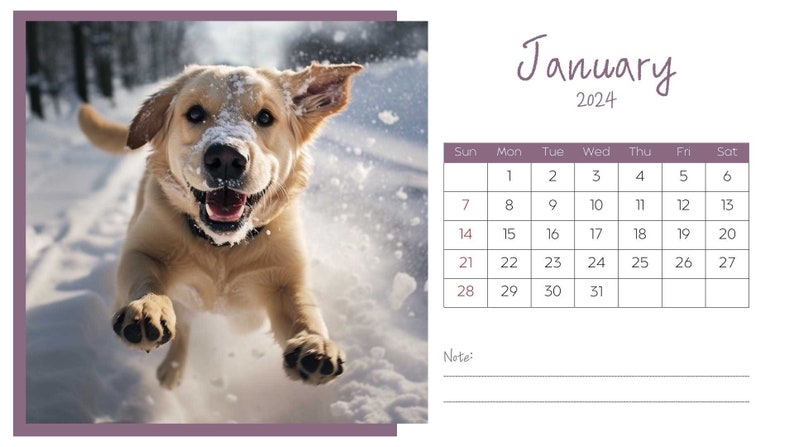 2024 Calendar With Labrador Retriever, Printable Calendar, Digital ...
