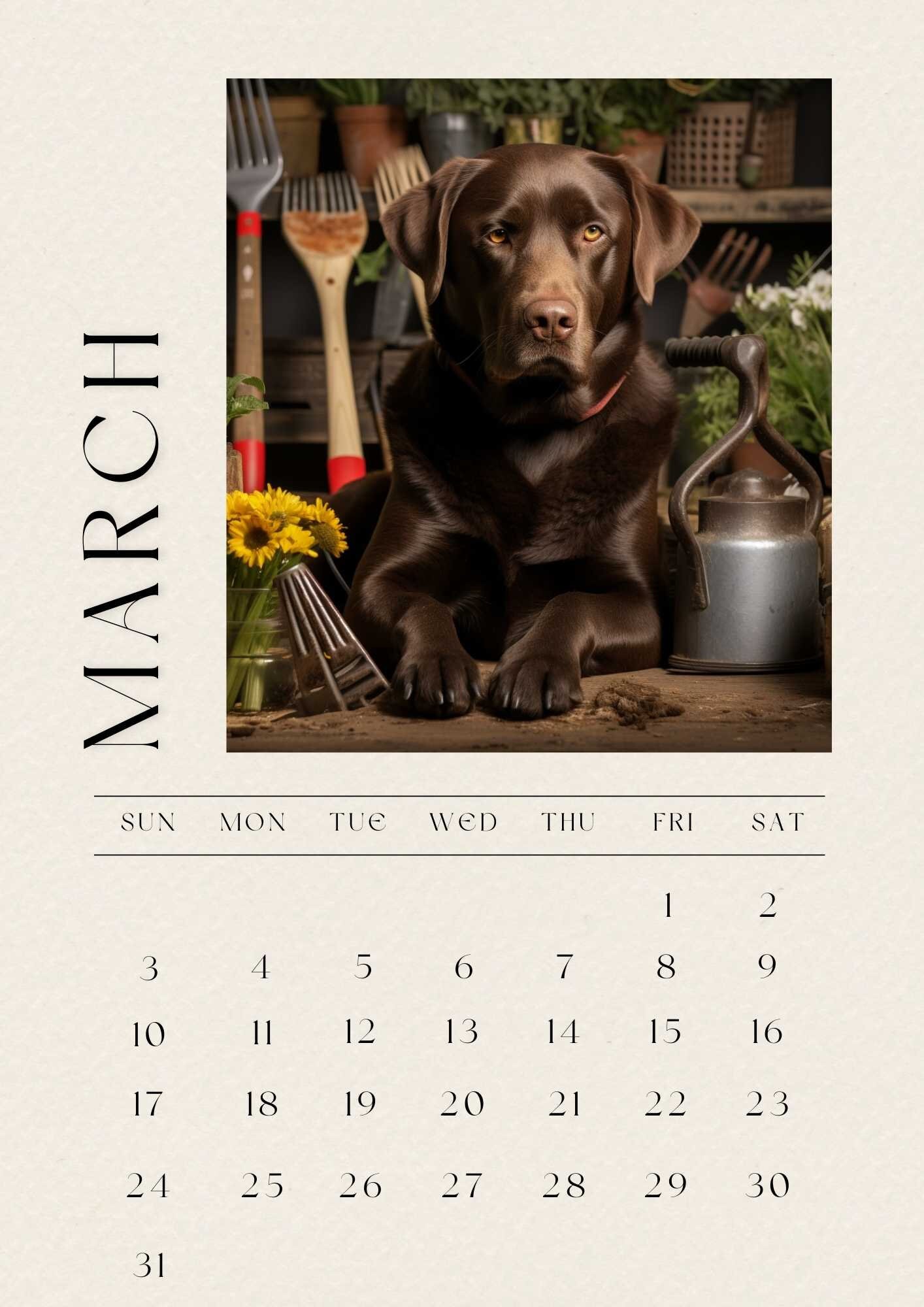 2024 Calendar With Labrador Retriever, Printable Calendar, Digital ...