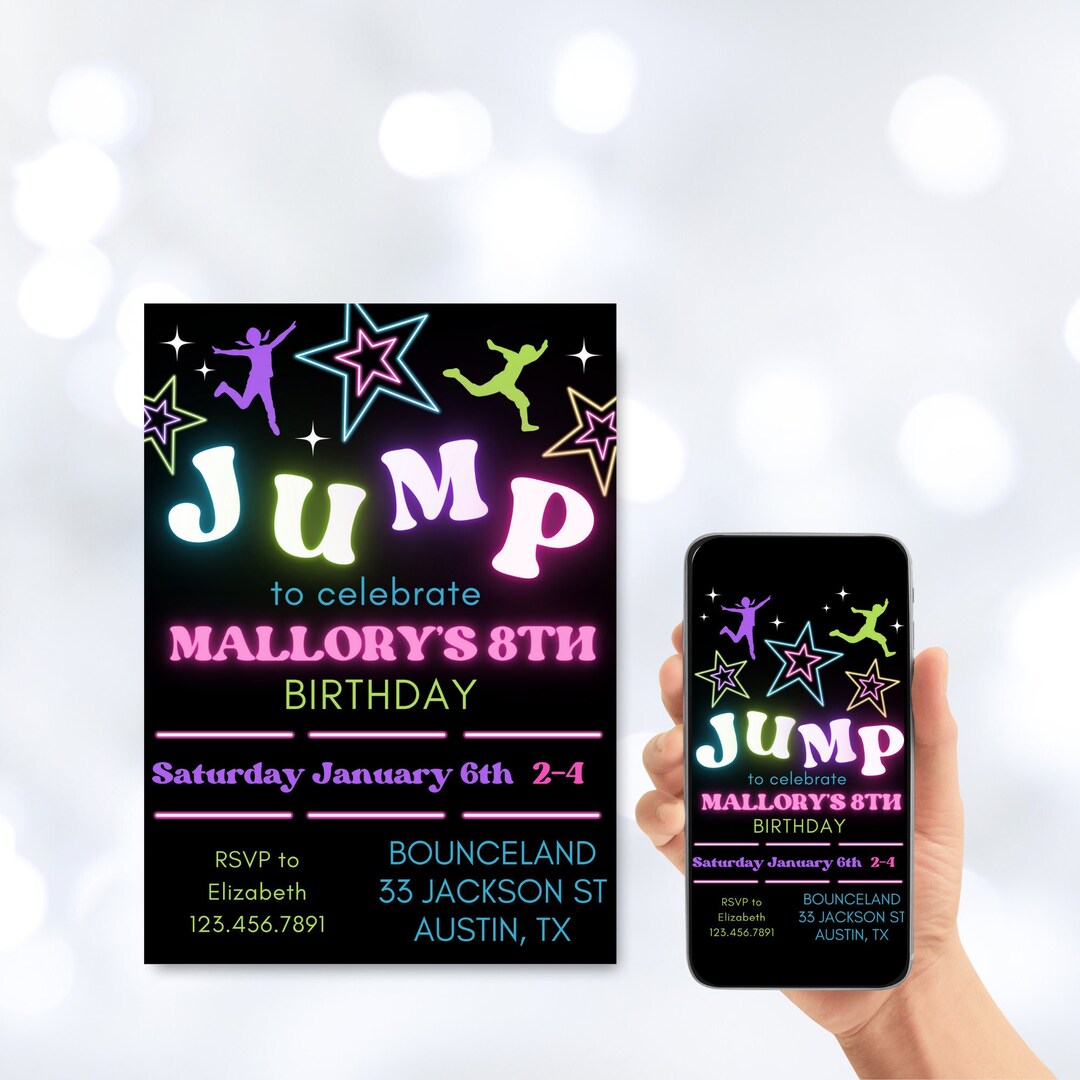 Jump Invitation Editable Jump Birthday Invite Trampoline Party Bounce ...