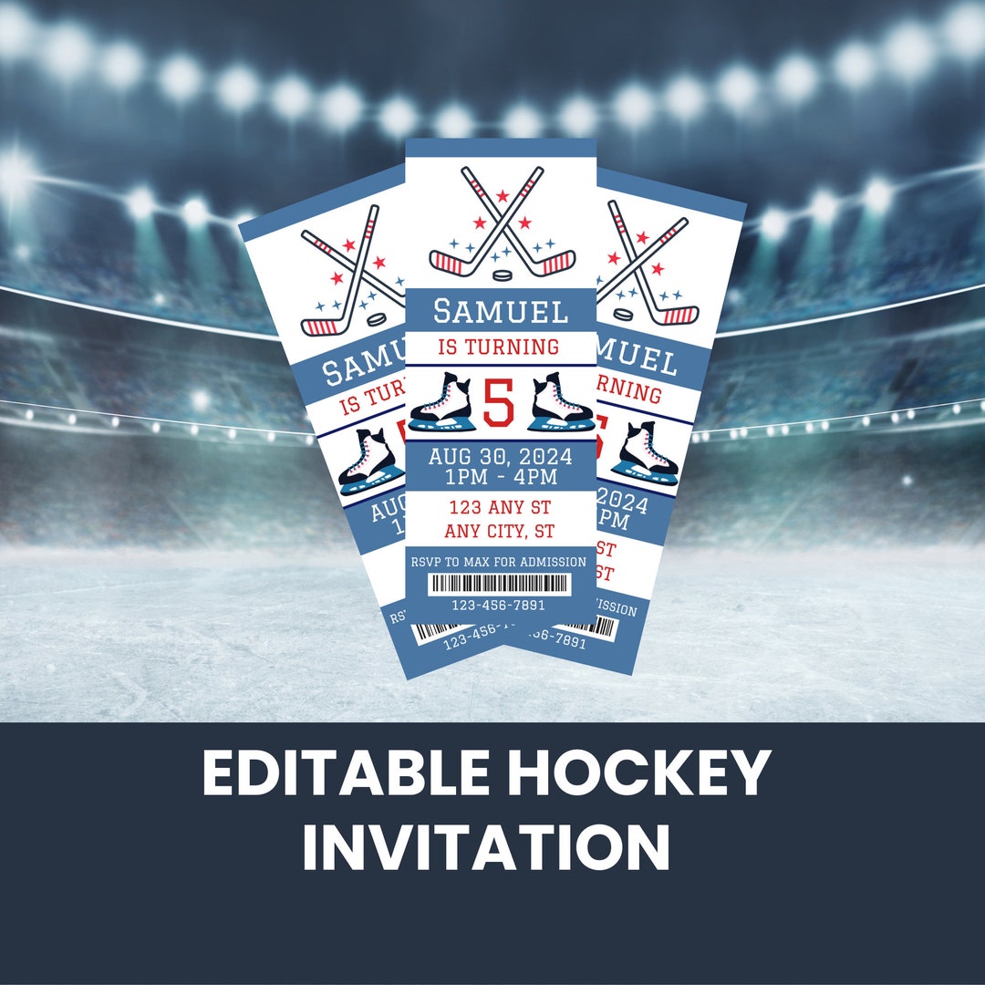 Printable Editable Hockey Ticket Invitation Template | Custom Sports ...