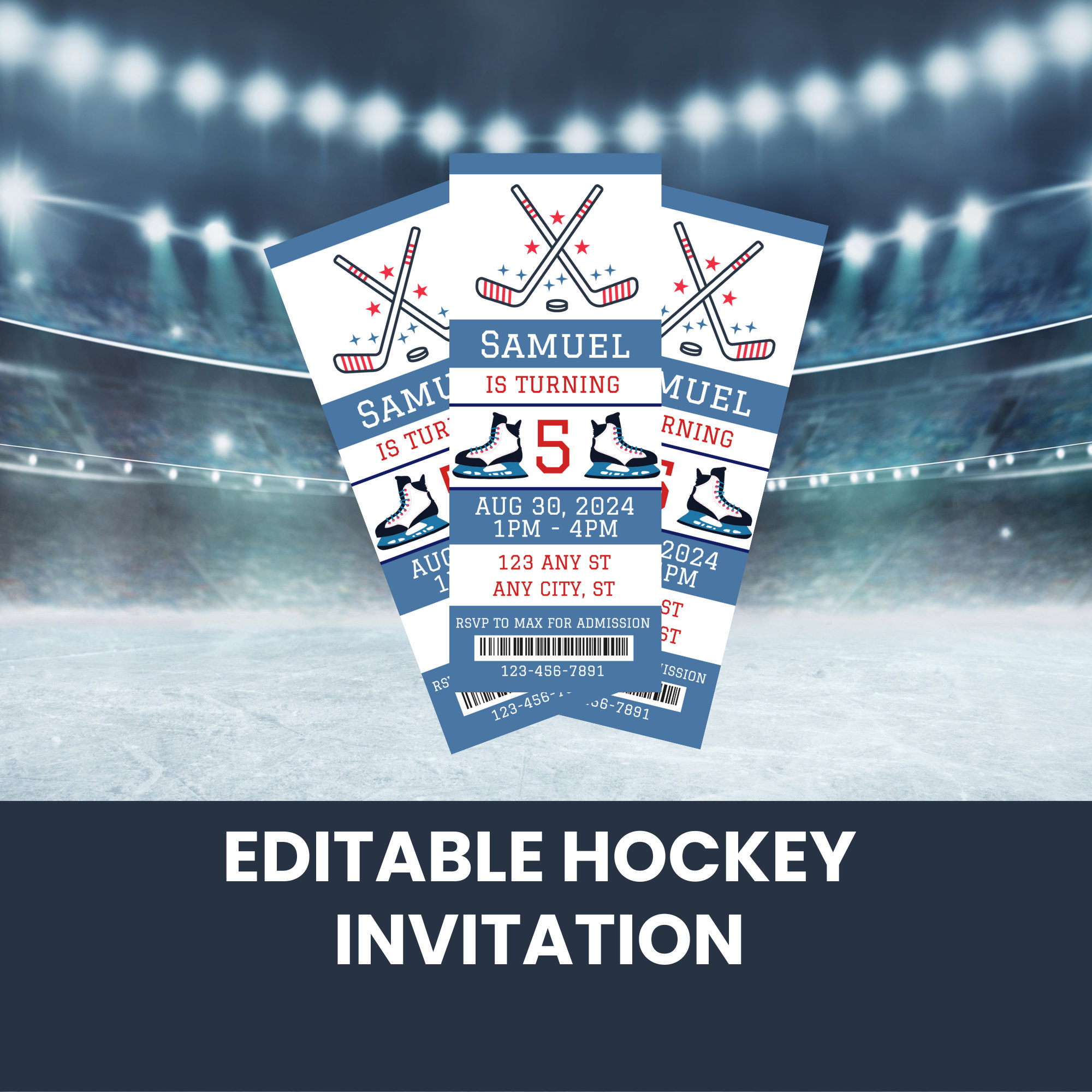 Printable Editable Hockey Ticket Invitation Template | Custom Sports ...