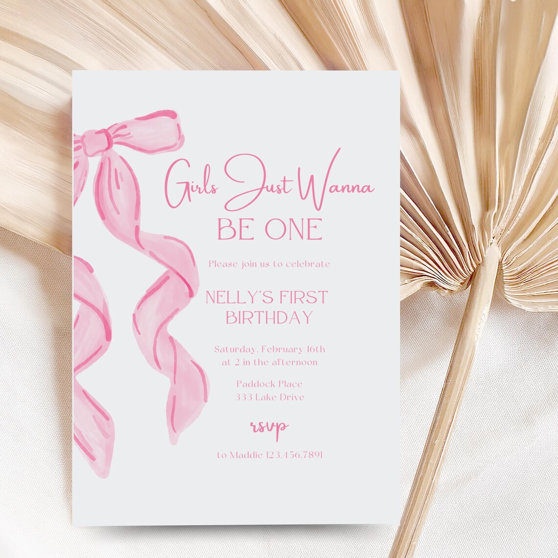 Girls Just Wanna Be One 1st Birthday Invitation, Girly Coquette Pink ...