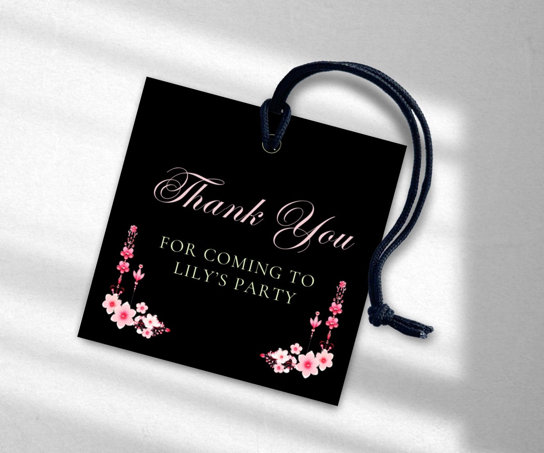 Japanese Lantern Birthday Thank You Tags, Cherry Blossom Party Favor ...