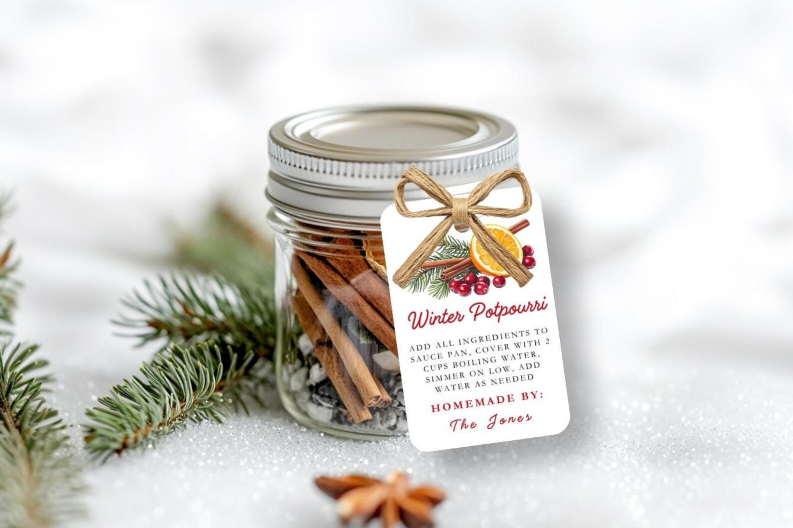 Printable Potpourri Gift Tag, Editable Christmas Stovetop Recipe Card ...