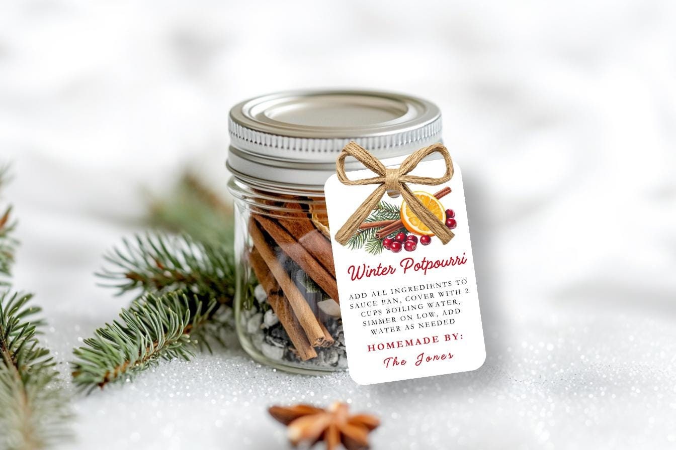 Printable Potpourri Gift Tag, Editable Christmas Stovetop Recipe Card ...