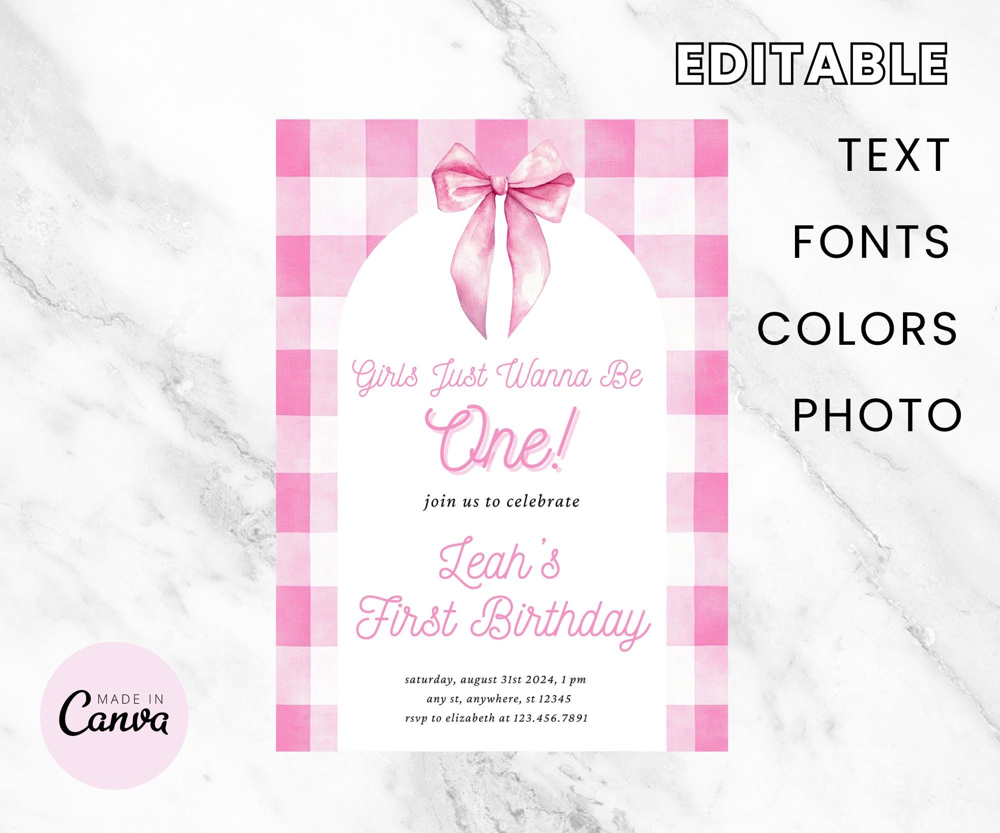 Girls Just Wanna Be One 1st Birthday Invitation, Girly Coquette Pink ...