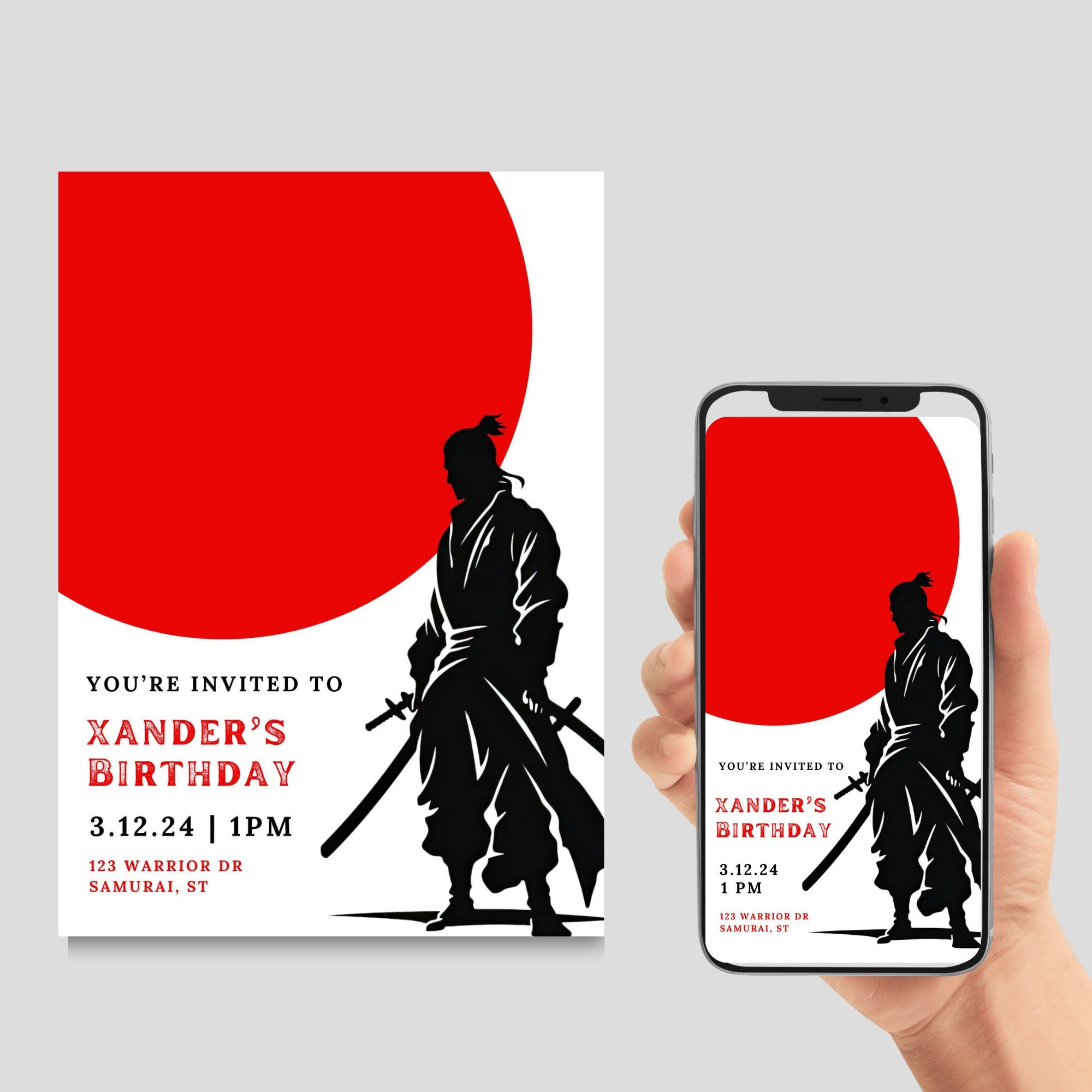 Red and Black Samurai Birthday Invitation Template, Instant Download ...