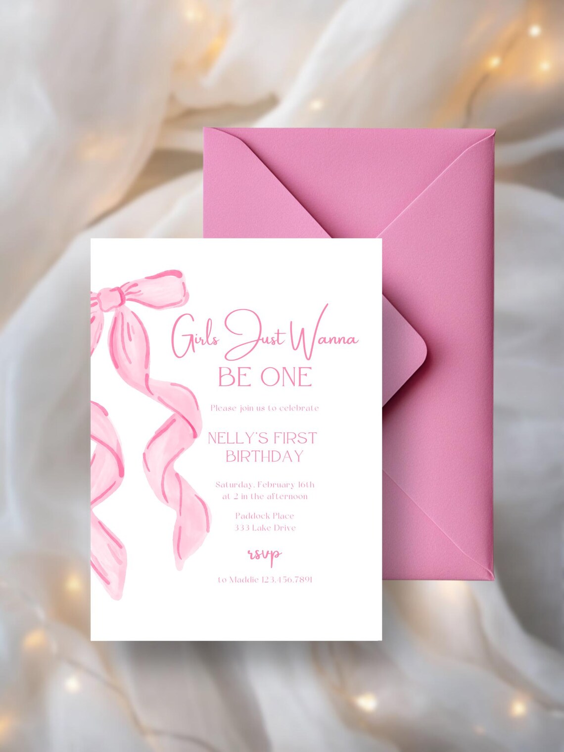 Girls Just Wanna Be One 1st Birthday Invitation, Girly Coquette Pink ...