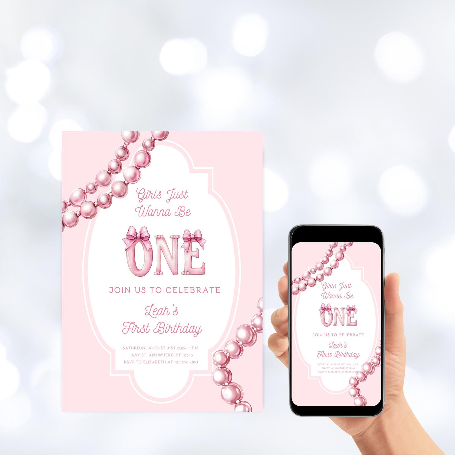 Girls Just Wanna Be One 1st Birthday Invitation, Girly Coquette Pink ...