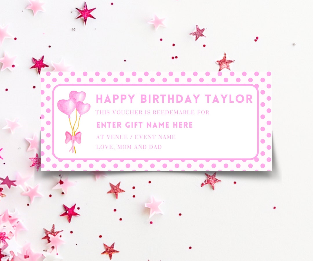 Happy Birthday Custom Gift Voucher Template | Editable Pink Hearts ...