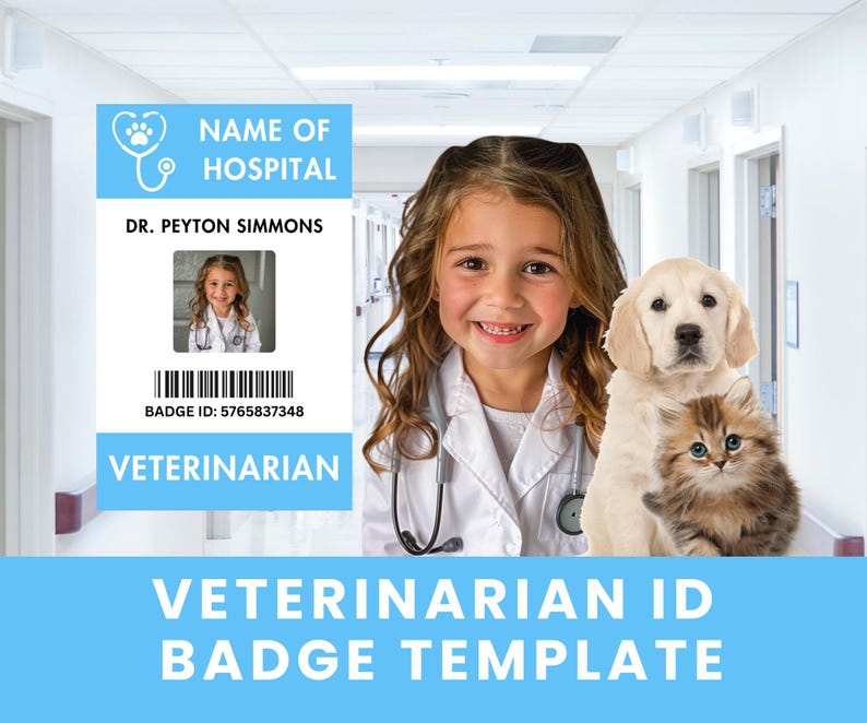 Printable Veterinarian ID Name Badge | Animal Hospital Vet Technician ...