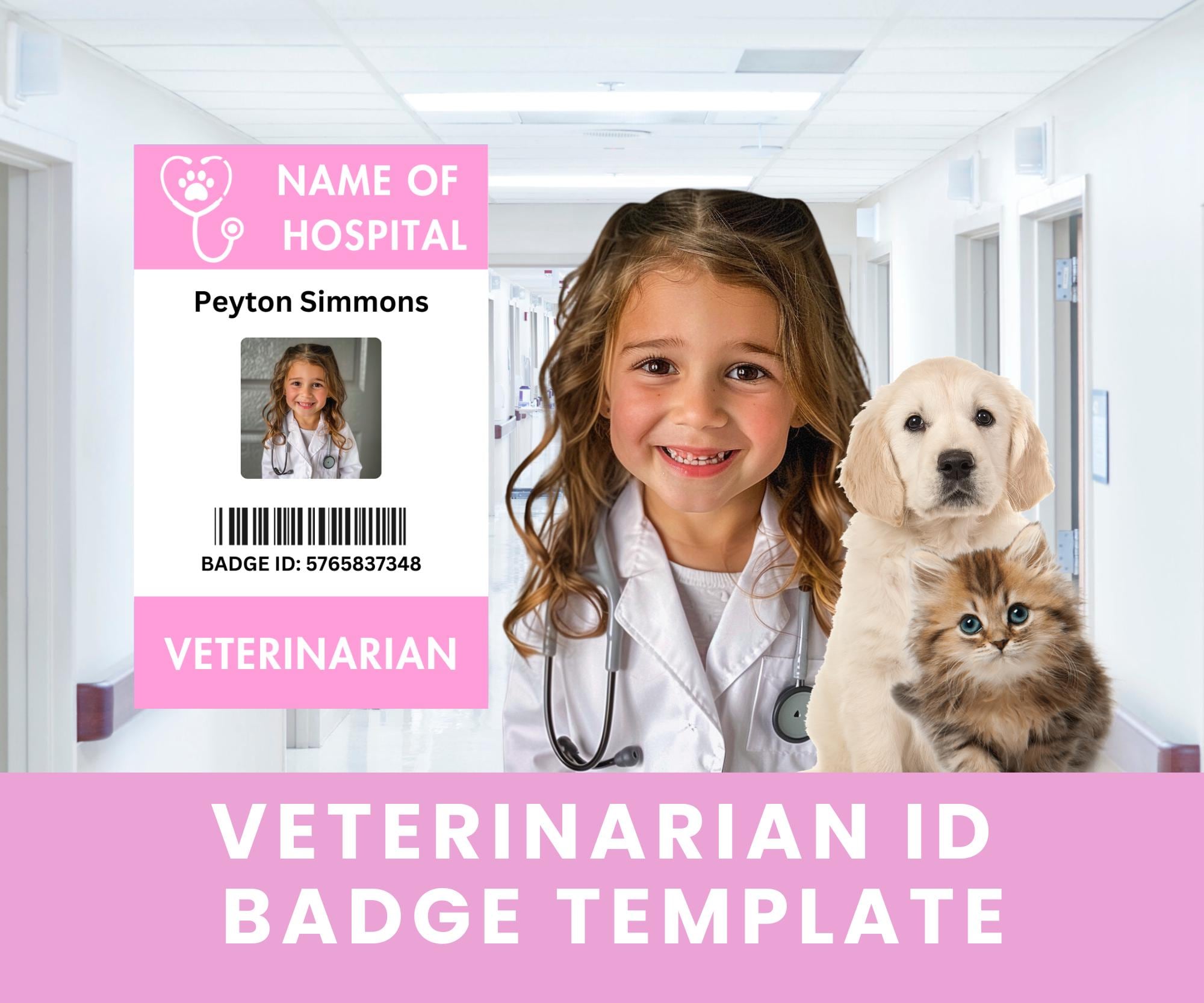 Printable Veterinarian ID Name Badge | Animal Hospital Vet Technician ...