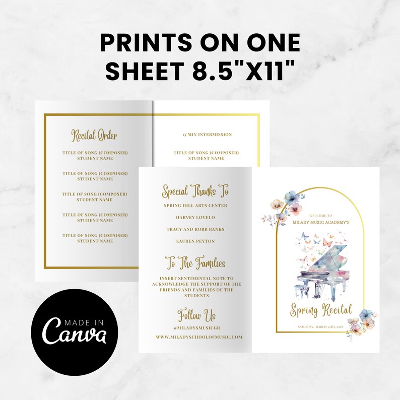 Music Program Template | Student Recital | Piano Recital Booklet ...