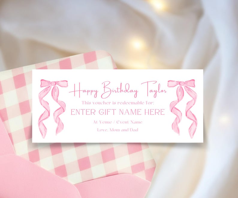 Girls Happy Birthday Custom Gift Voucher Template, Printable Blank ...