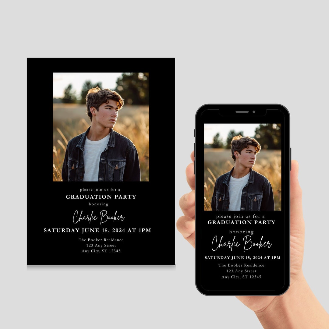 Class of 2024, Boys Black and White Minimalist Graduation Party ...