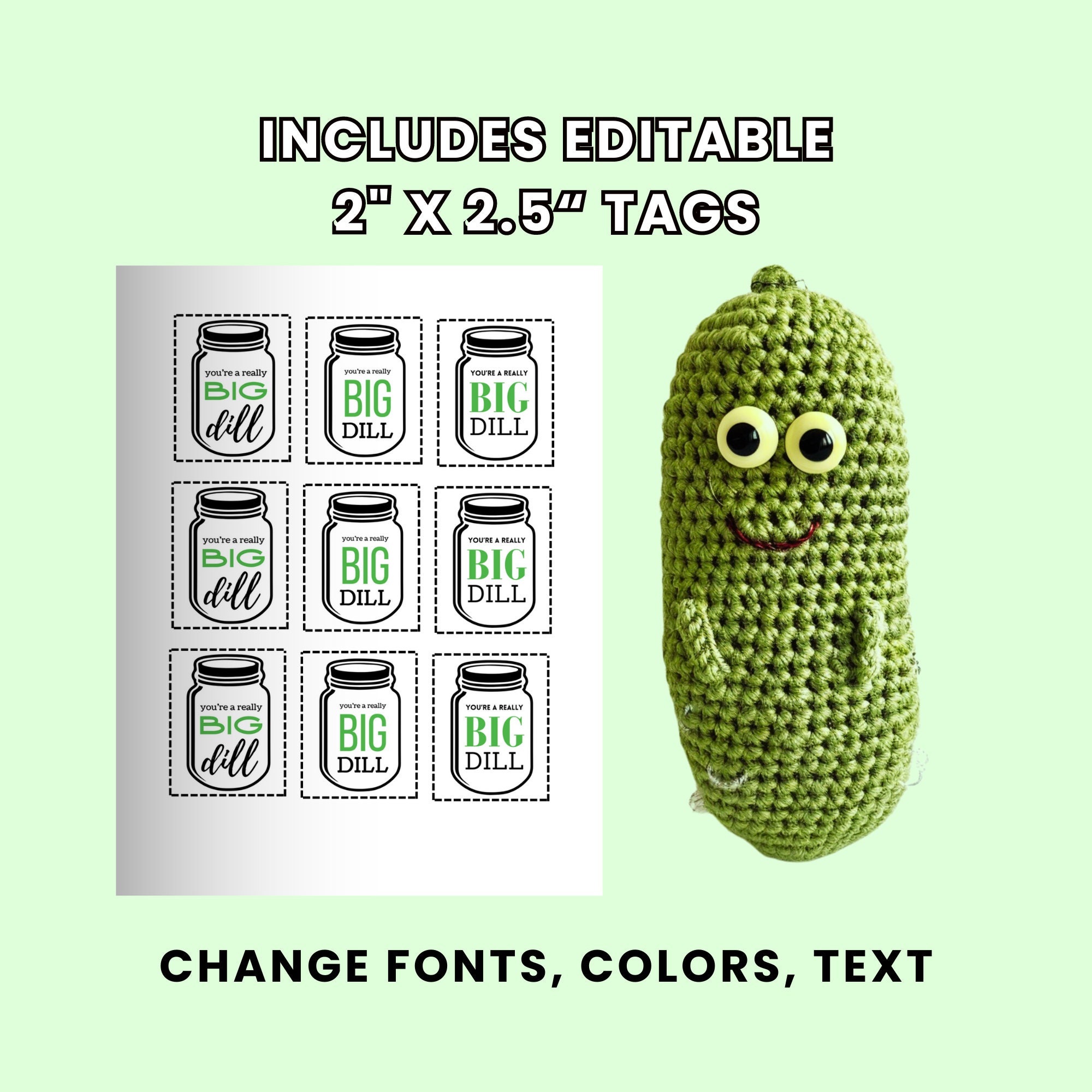 Crochet Emotional Support Pickle & Gift Tags, Anxiety Relief Buddy ...