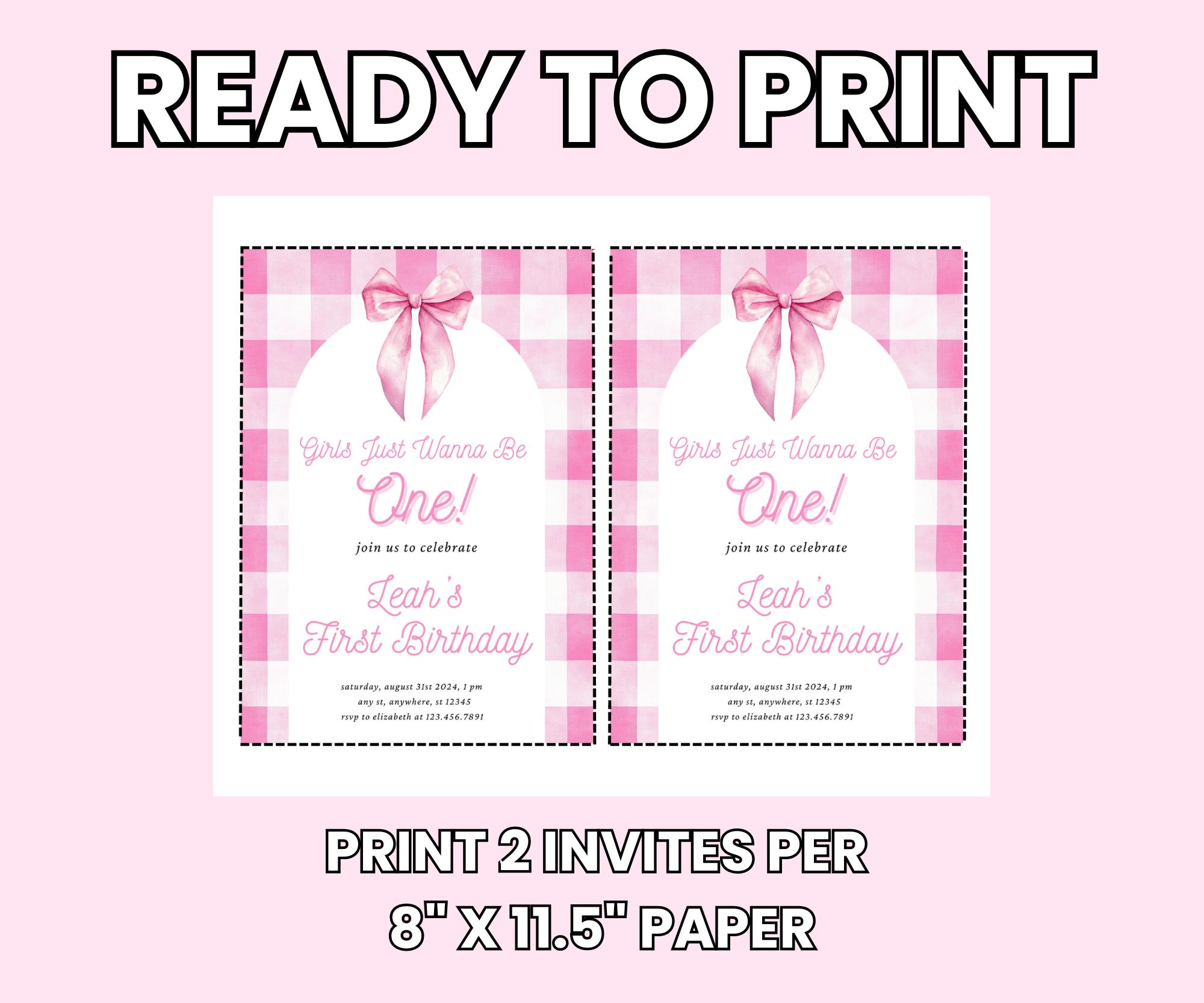 Girls Just Wanna Be One 1st Birthday Invitation, Girly Coquette Pink ...