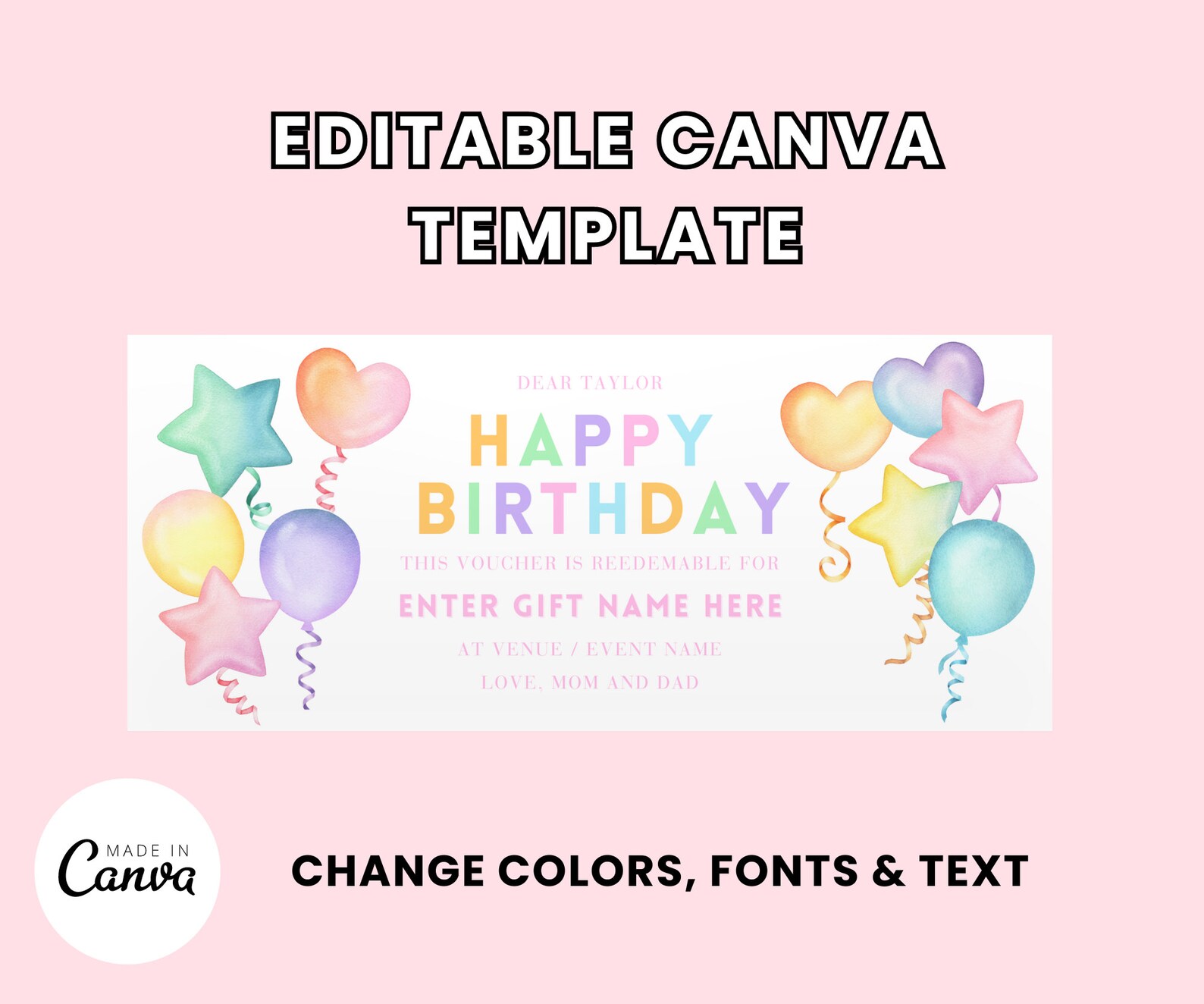 Happy Birthday Custom Gift Voucher Template | Editable Pastel Rainbow ...