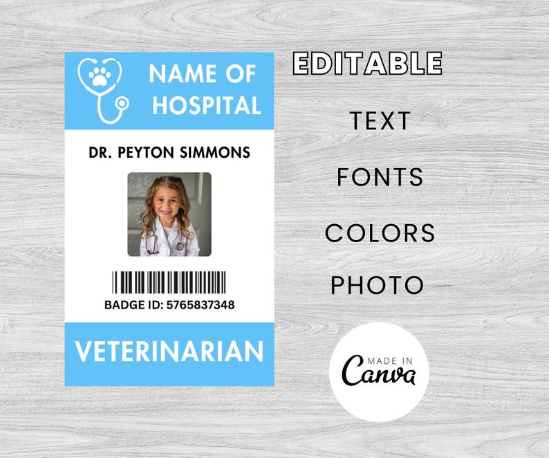 Printable Veterinarian ID Name Badge | Animal Hospital Vet Technician ...