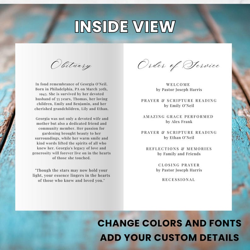 Editable Funeral Program Template | Floral Obituary | Order of Service ...