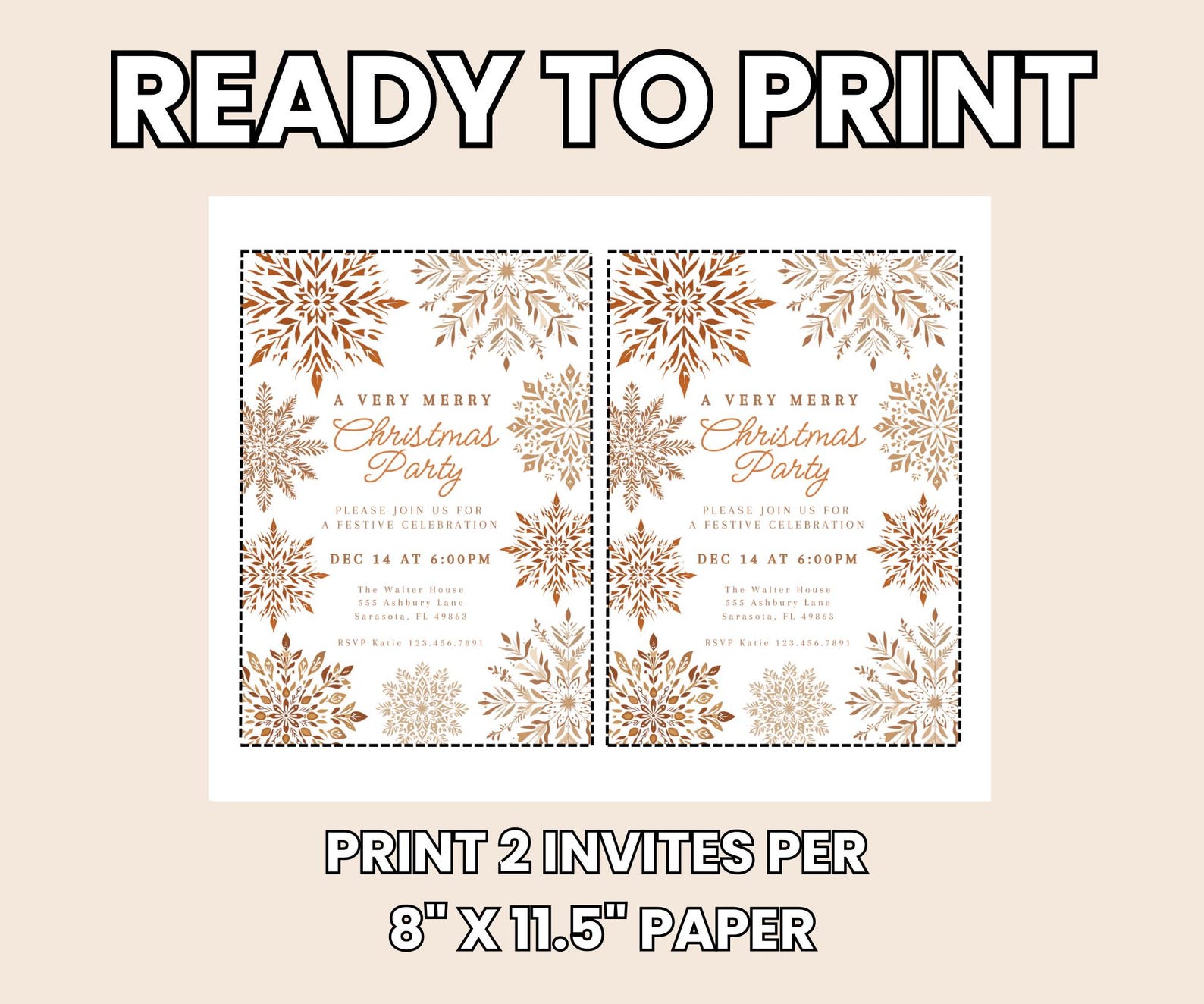 Neutral Boho Christmas Party Invitation Template, Editable Xmas Event ...