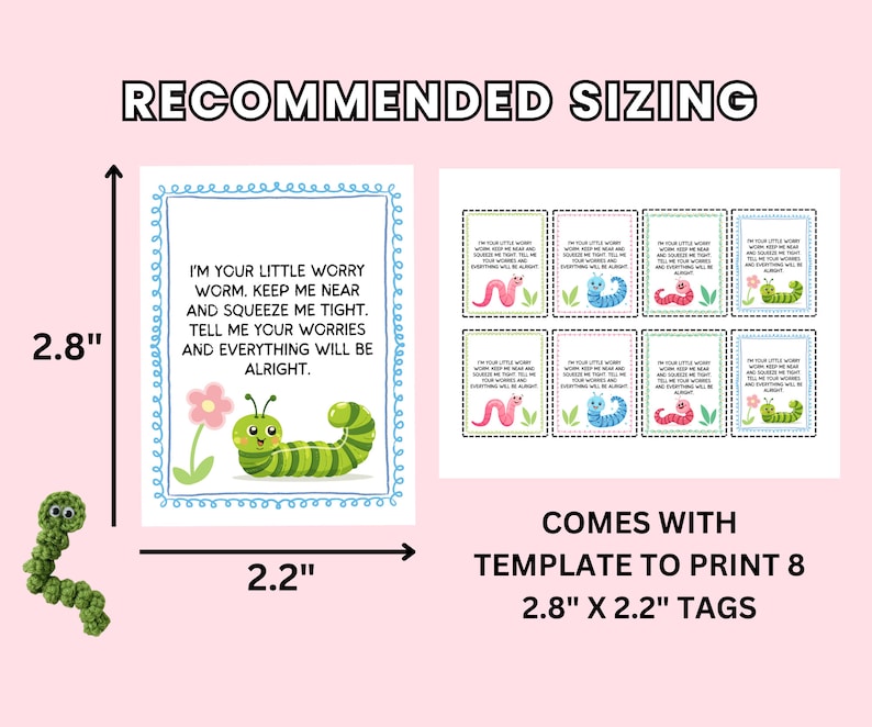 Crochet Worry Worm Product Cards & Gift Tags, Anxiety Relief Buddy ...