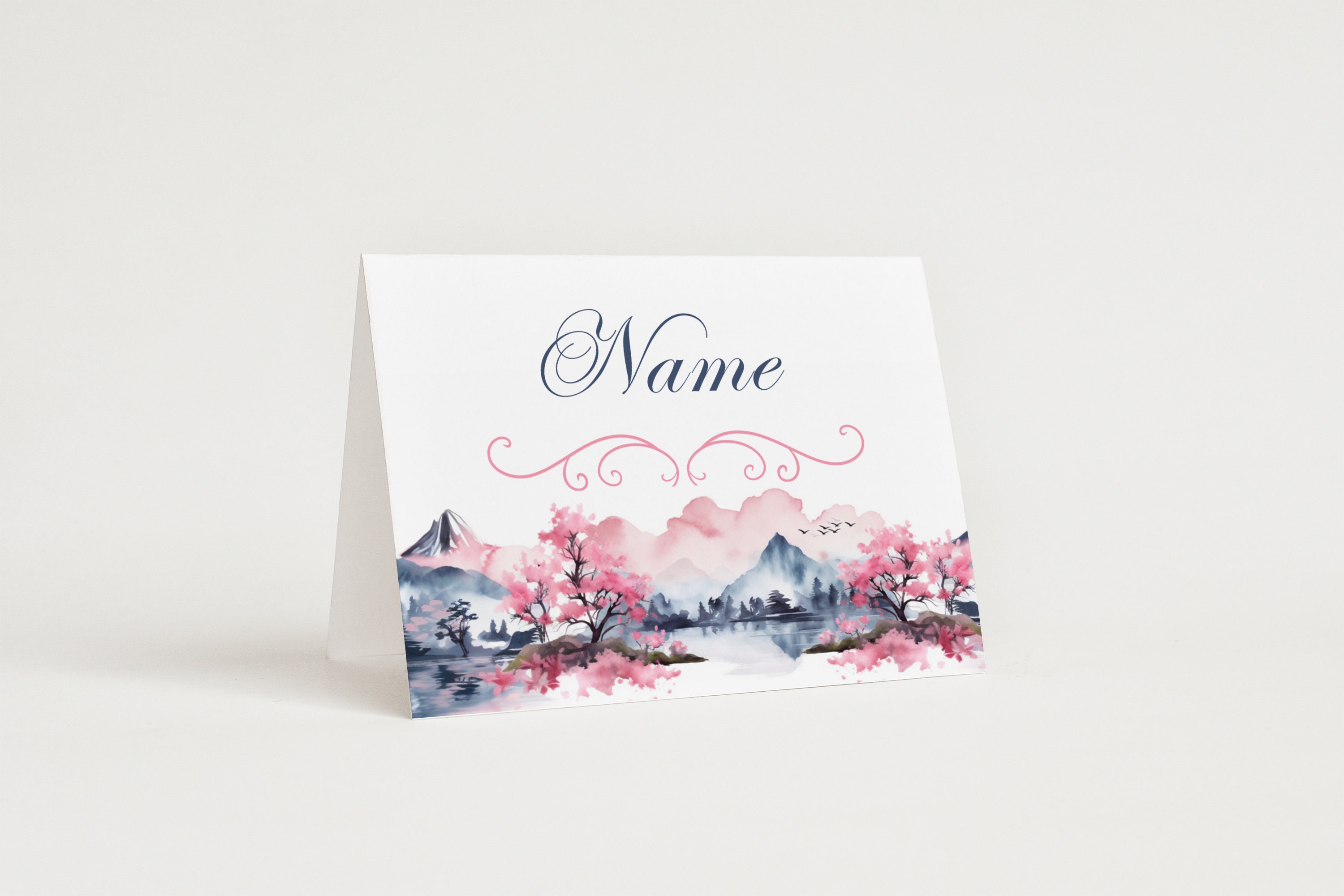 Japanese Lantern Birthday Name Cards, Cherry Blossom Folded Place ...