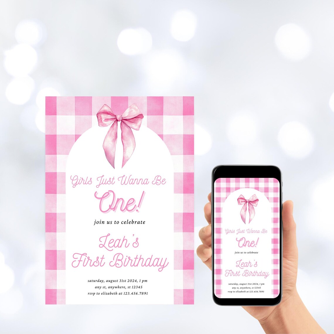 Girls Just Wanna Be One 1st Birthday Invitation, Girly Coquette Pink ...