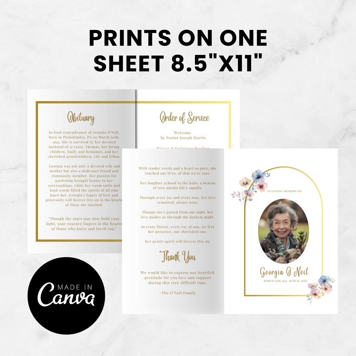 Editable Funeral Program Template | Floral Obituary | Order of Service ...