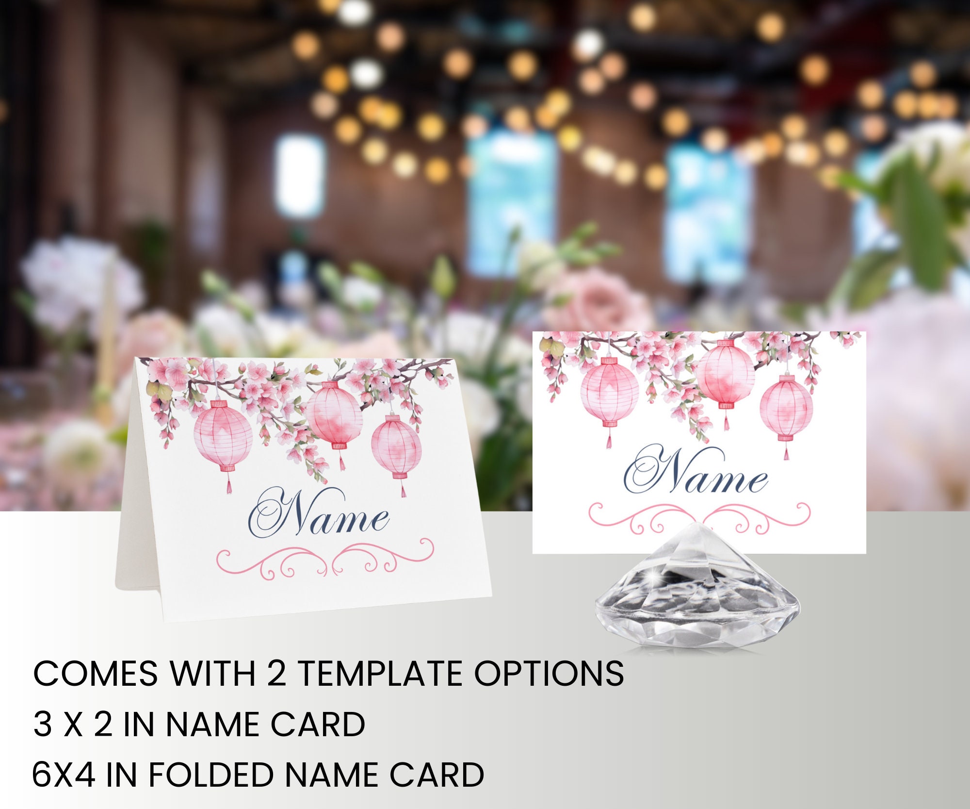 Japanese Lantern Birthday Name Cards, Cherry Blossom Folded Place ...