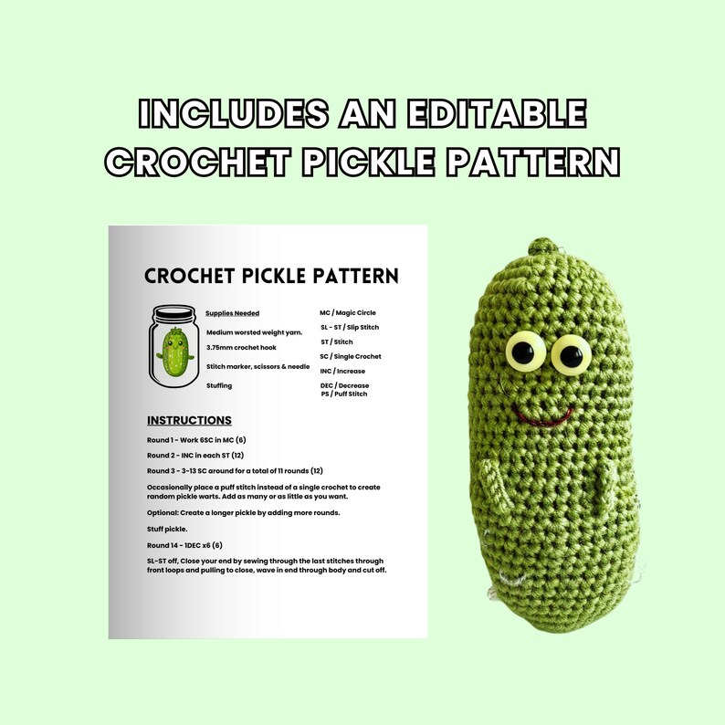 Crochet Emotional Support Pickle & Gift Tags, Anxiety Relief Buddy ...