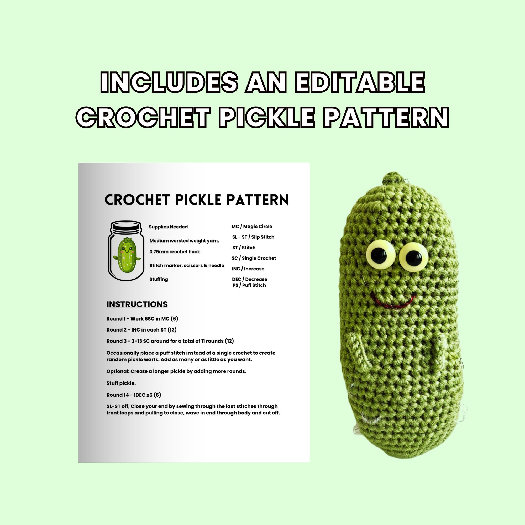 Crochet Emotional Support Pickle & Gift Tags, Anxiety Relief Buddy ...