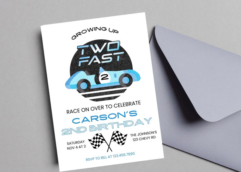 Editable TWO Fast Birthday Invitation Race Car 2nd Birthday - Etsy